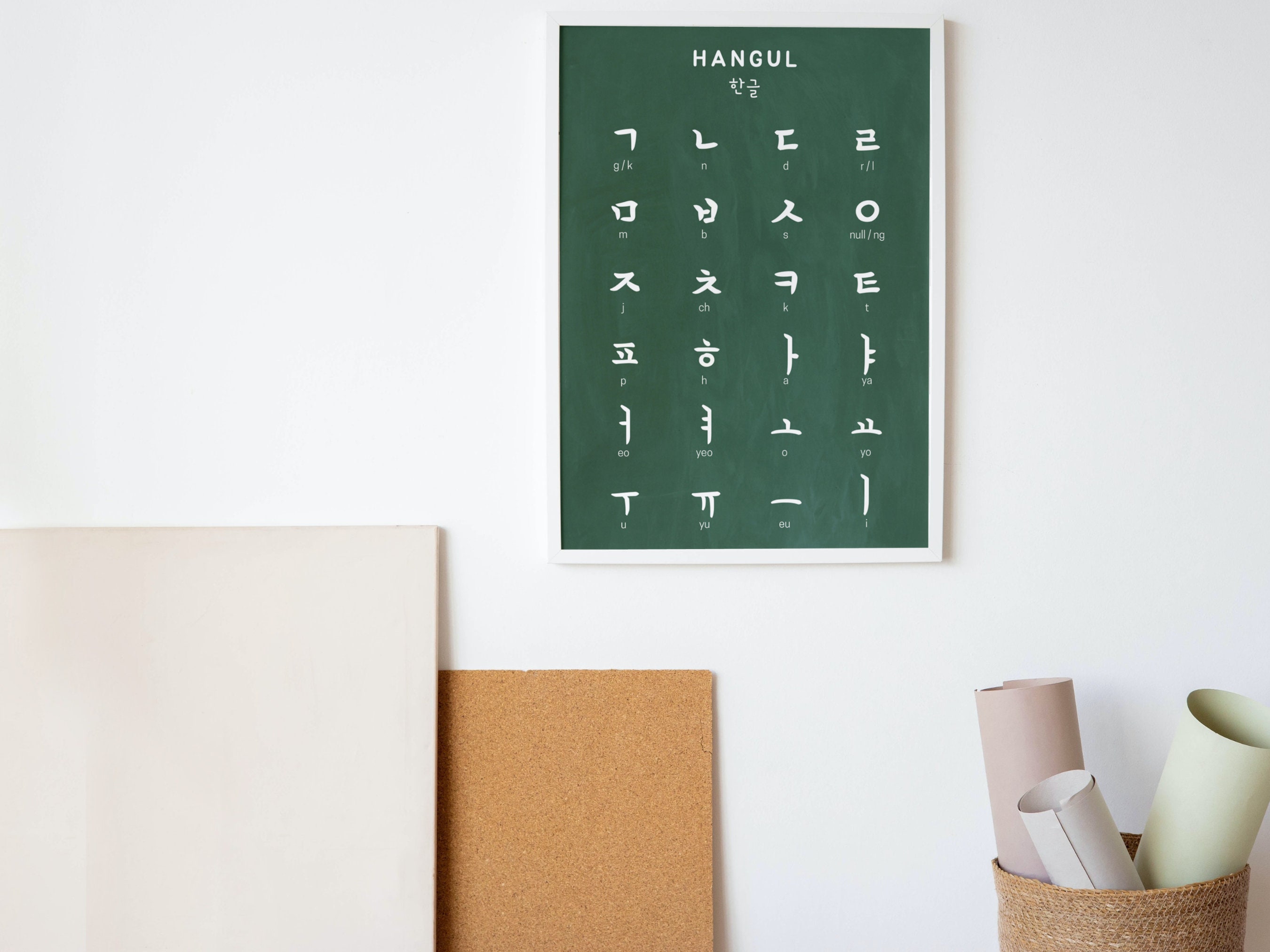 Korean Alphabet Hangul Poster, Calligraphy Hangul Poster, Blackboard ...