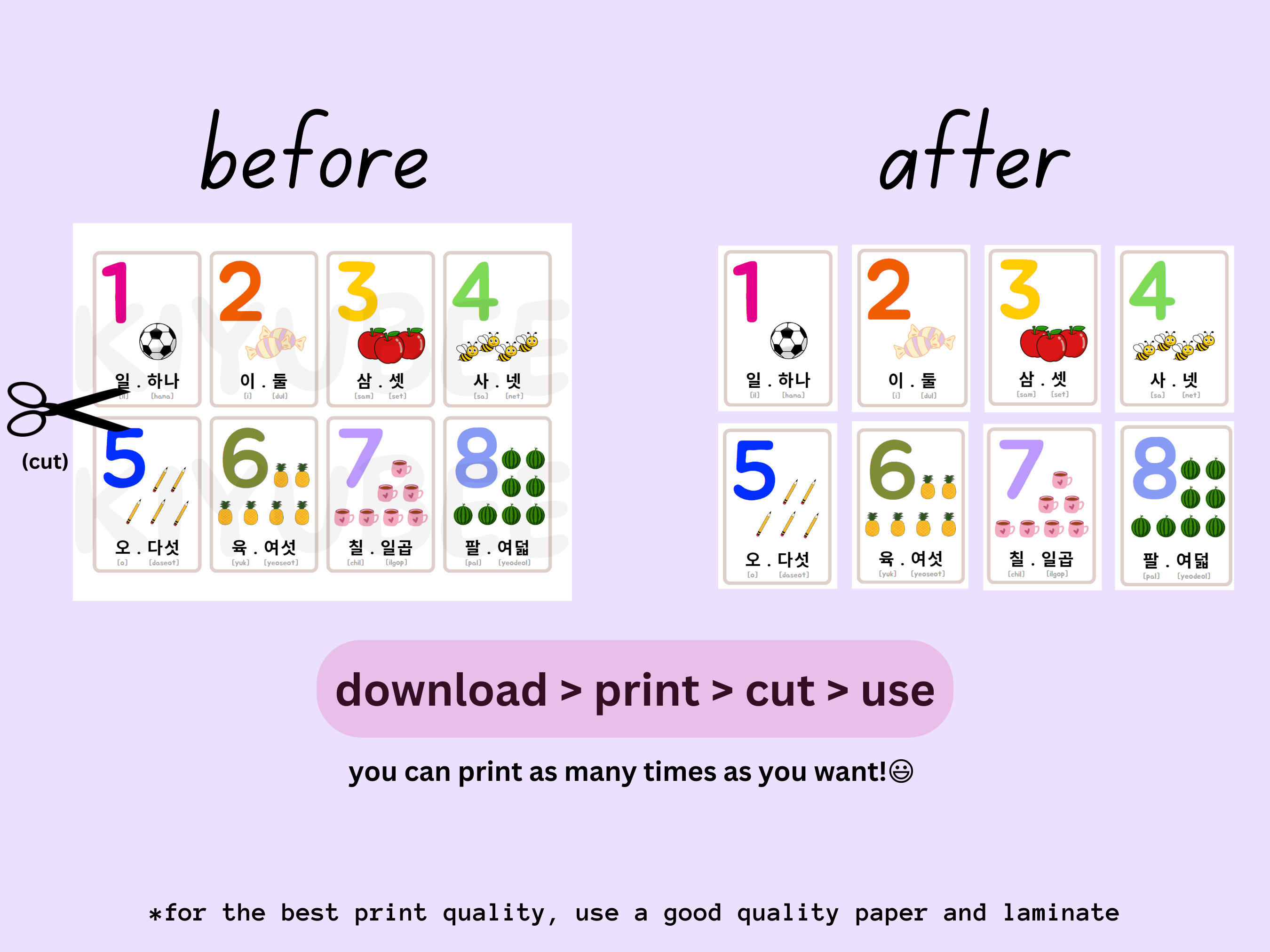 Korean Numbers Flashcards Printable Korean Flashcards Digital ...