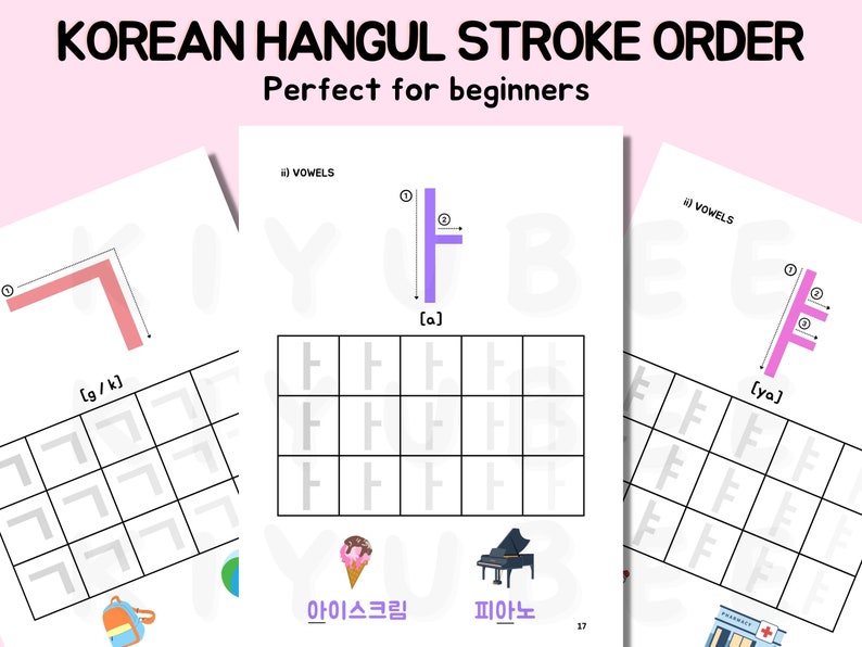 Korean Hangul Stroke Order Writing Practice Worksheets for Beginners ...