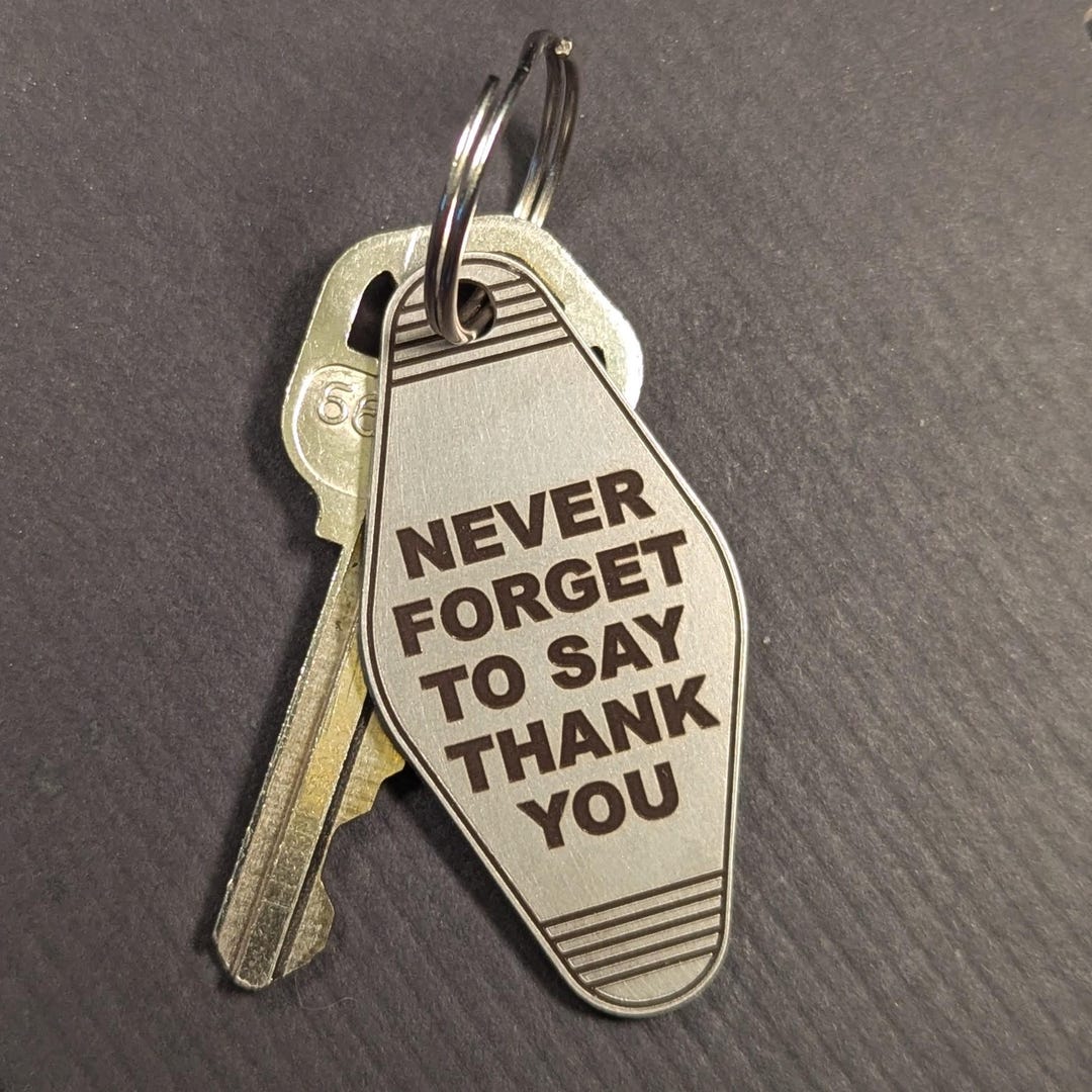 Retro Motel Keychain: Engraved Stainless Steel Thank You Tag - Etsy