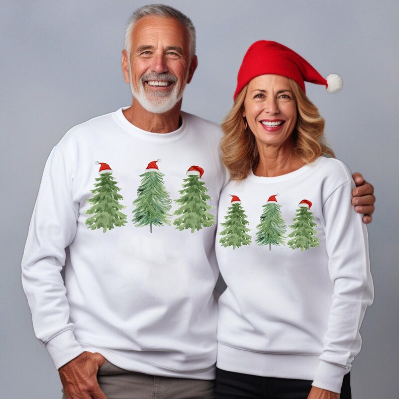 Christmas Trees With Santa Hat Sweatshirt, Merry and Bright Trees ...