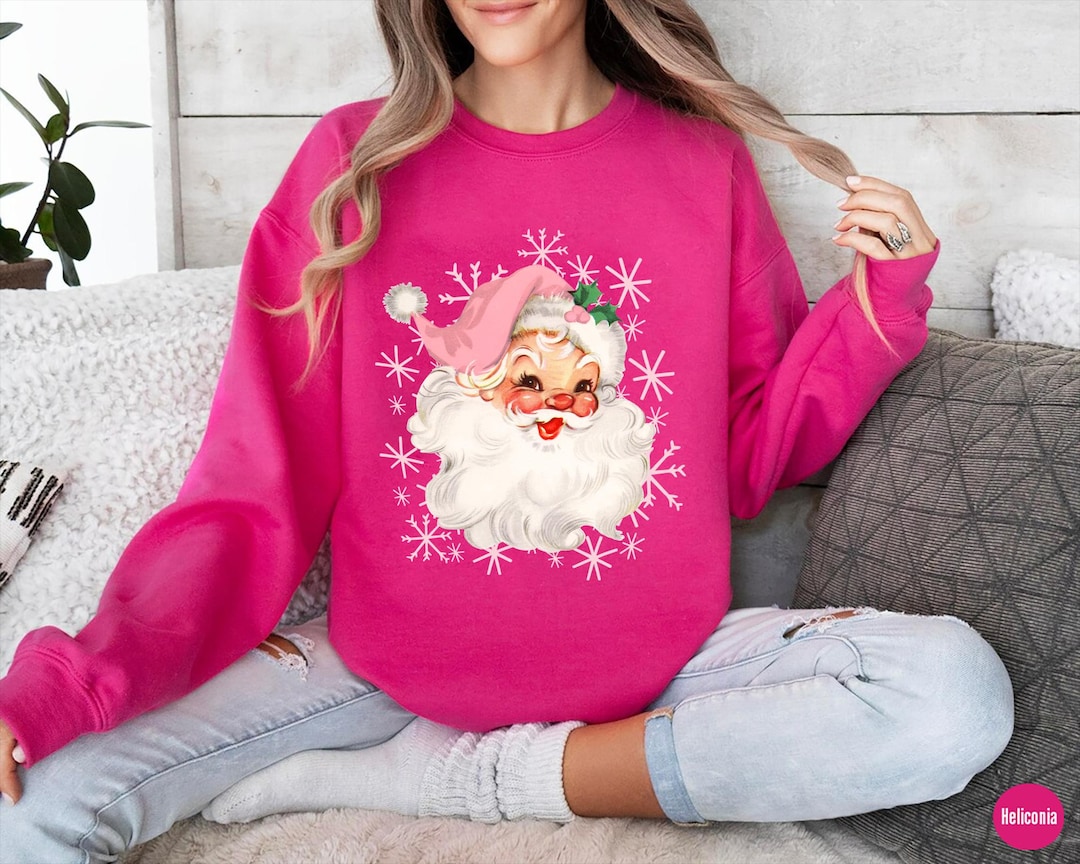 Pink Santa Claus Sweatshirt, Christmas Sweatshirt, Xmas Holiday Gifts ...