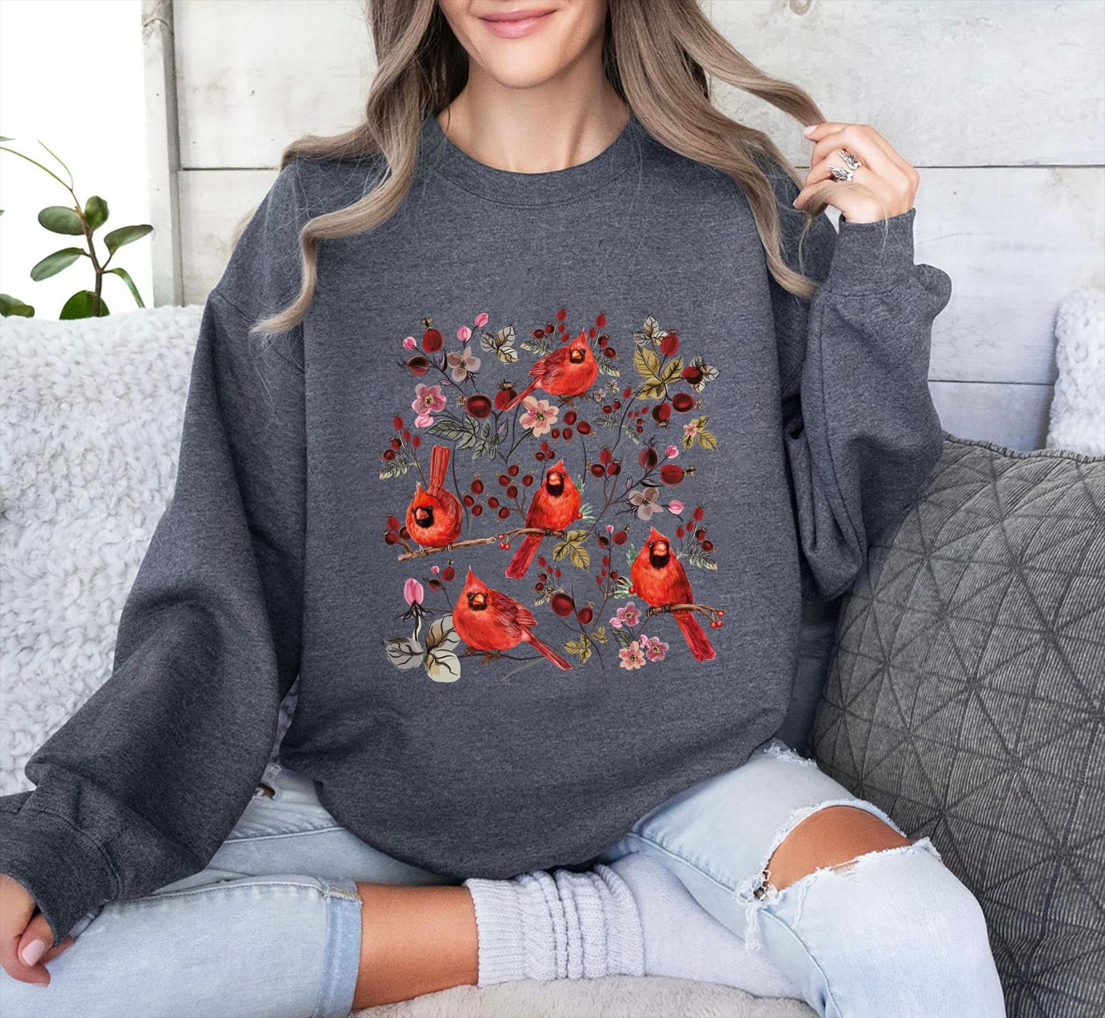 Vintage Cottagecore Wildflower Red Cardinal Sweatshirt, Goblincore ...