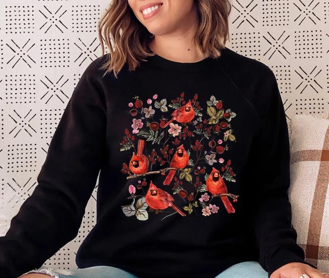 Vintage Cottagecore Wildflower Red Cardinal Sweatshirt, Goblincore ...