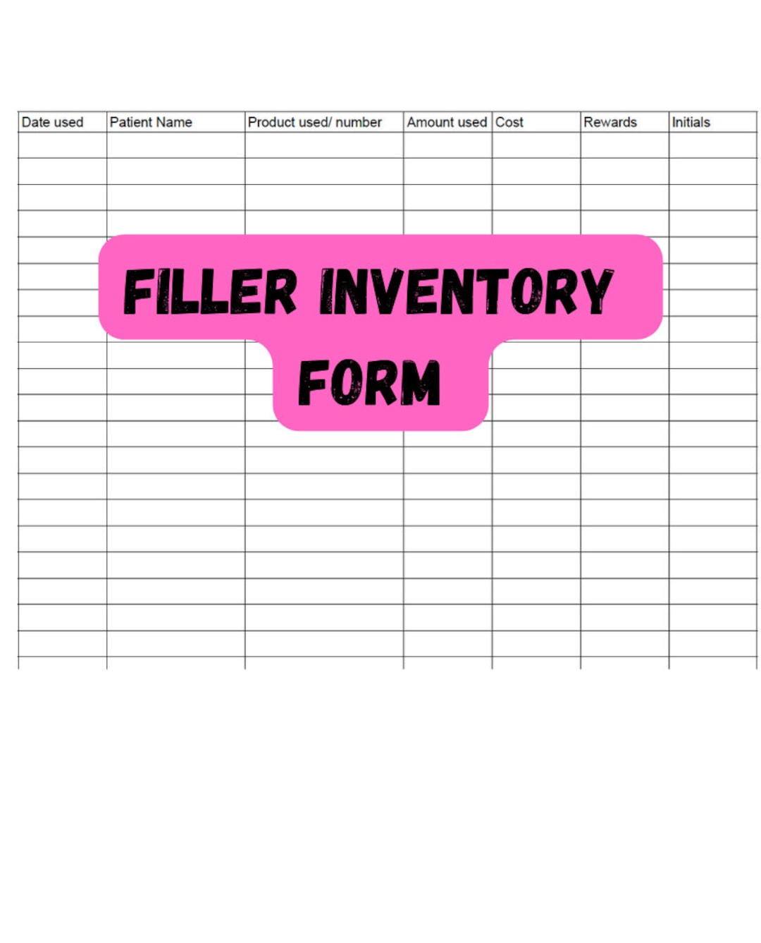 Filler Inventory Sheet- Form PDF - Etsy