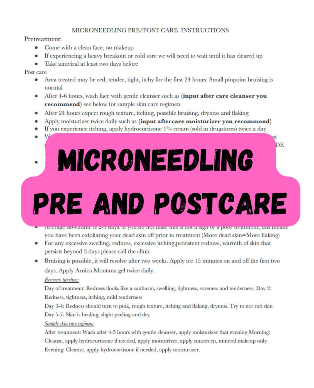 MICRONEEDLING Pre and Postcare for Patients/clients - Etsy