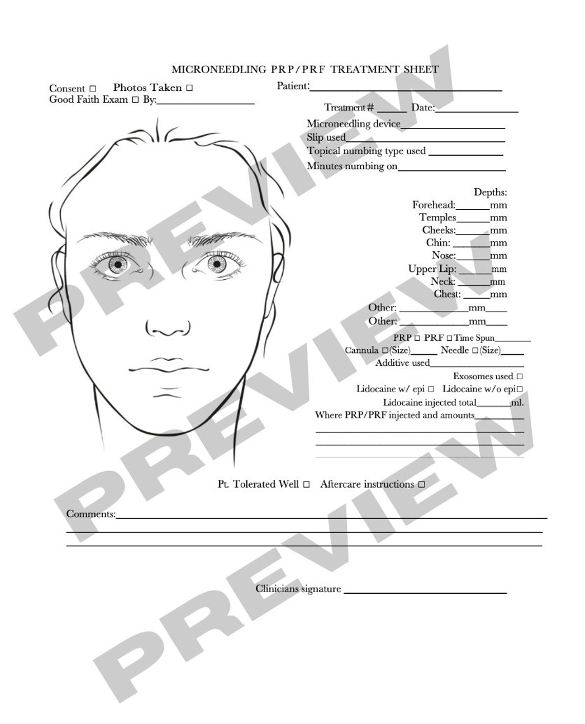 Microneedling PRP PRF Exosome Treatment Form PDF - Etsy