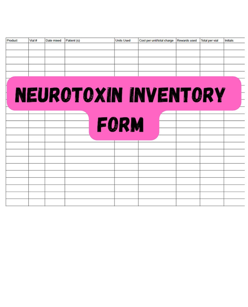 Neurotoxin Inventory Sheet botox-dysport-xeomin Form PDF - Etsy Australia