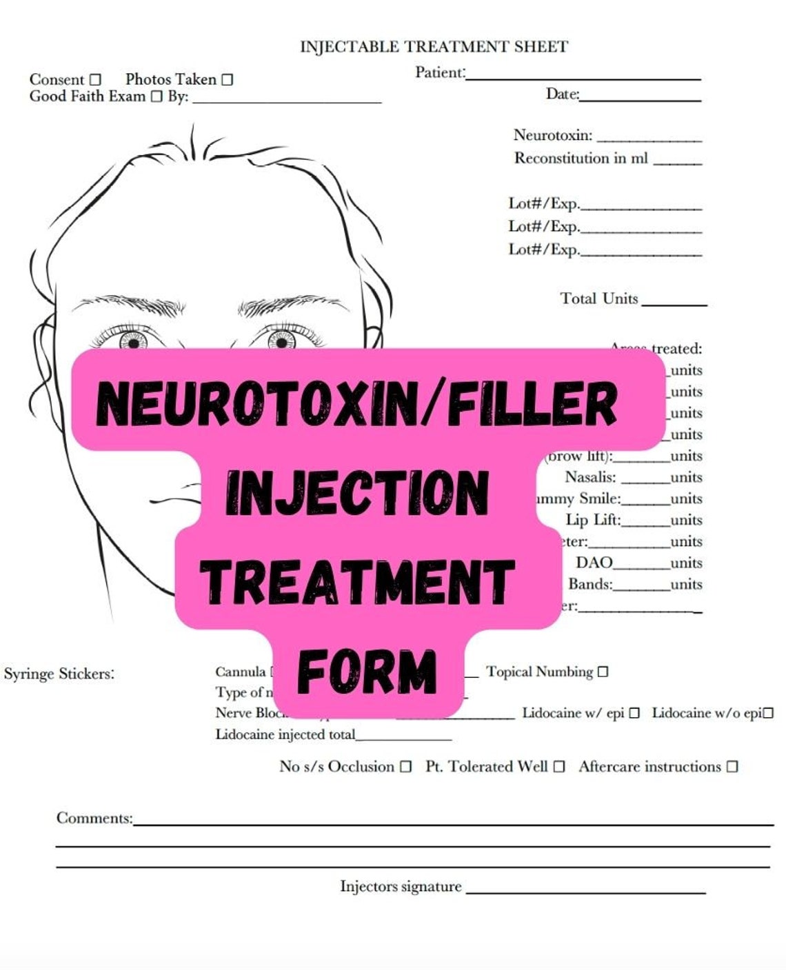 Neurotoxin/filler Injection Treatment Form + Good Faith Exam Template ...