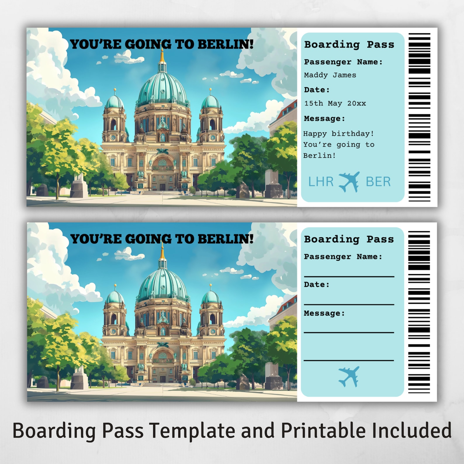 Berlin Surprise Trip Boarding Pass – Editable Printable Ticket Template ...