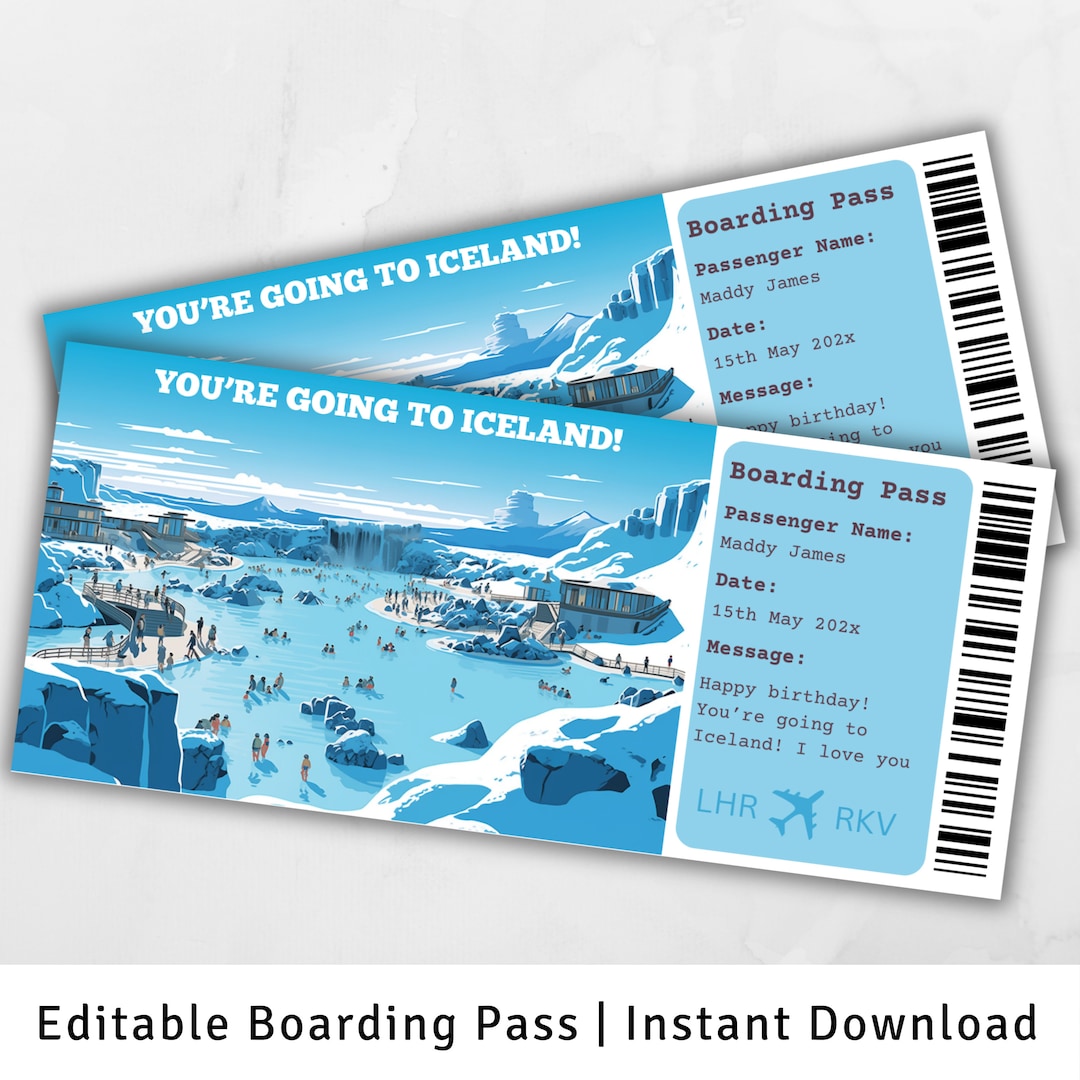 Boarding Pass Iceland, Surprise Trip to Iceland, Surprise Boarding Pass ...