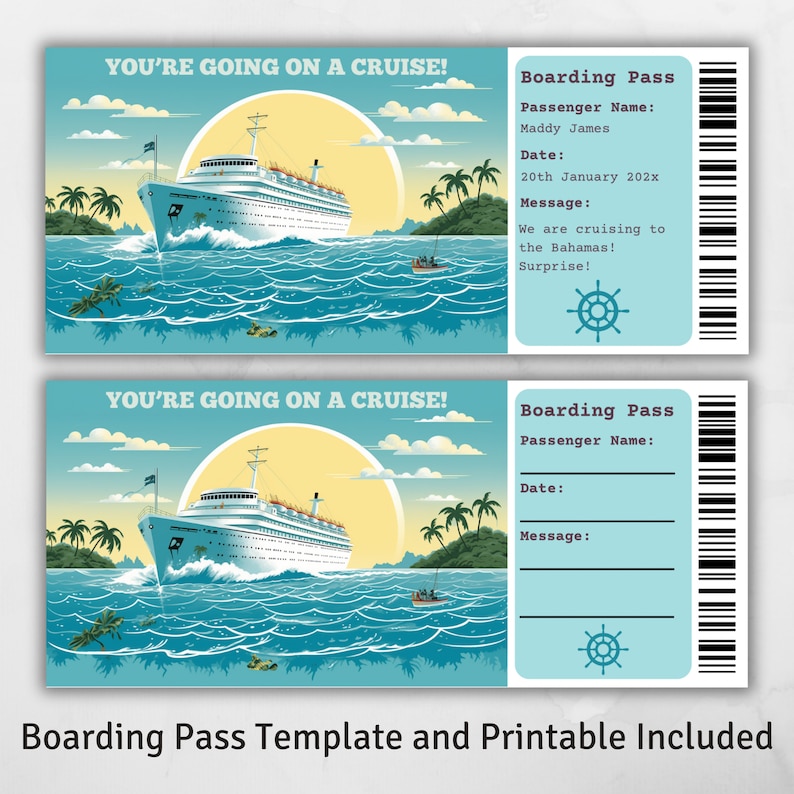 Cruise Boarding Pass, Surprise Cruise, Surprise Boarding Pass Template ...
