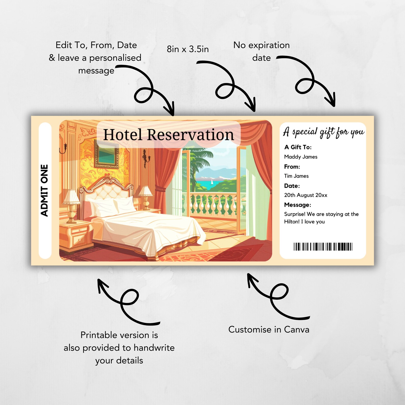 Hotel Reservation Gift Ticket, Surprise Hotel Stay Gift Voucher ...