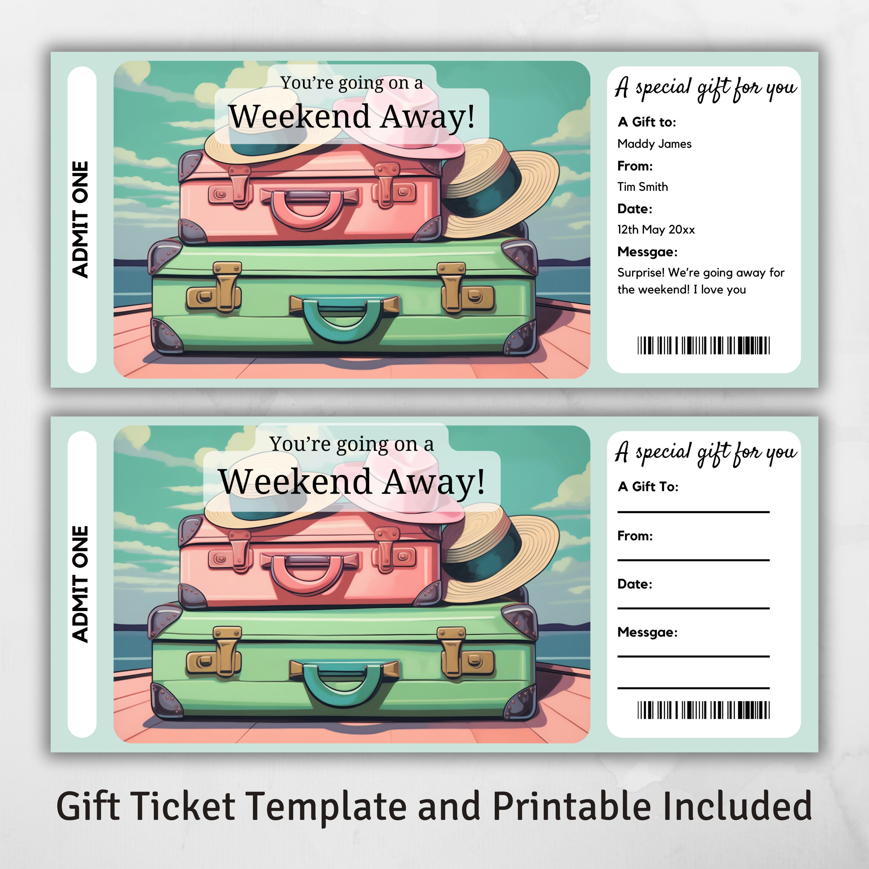 Weekend Away Gift Ticket, Surprise Trip Gift Voucher, Surprise Ticket ...