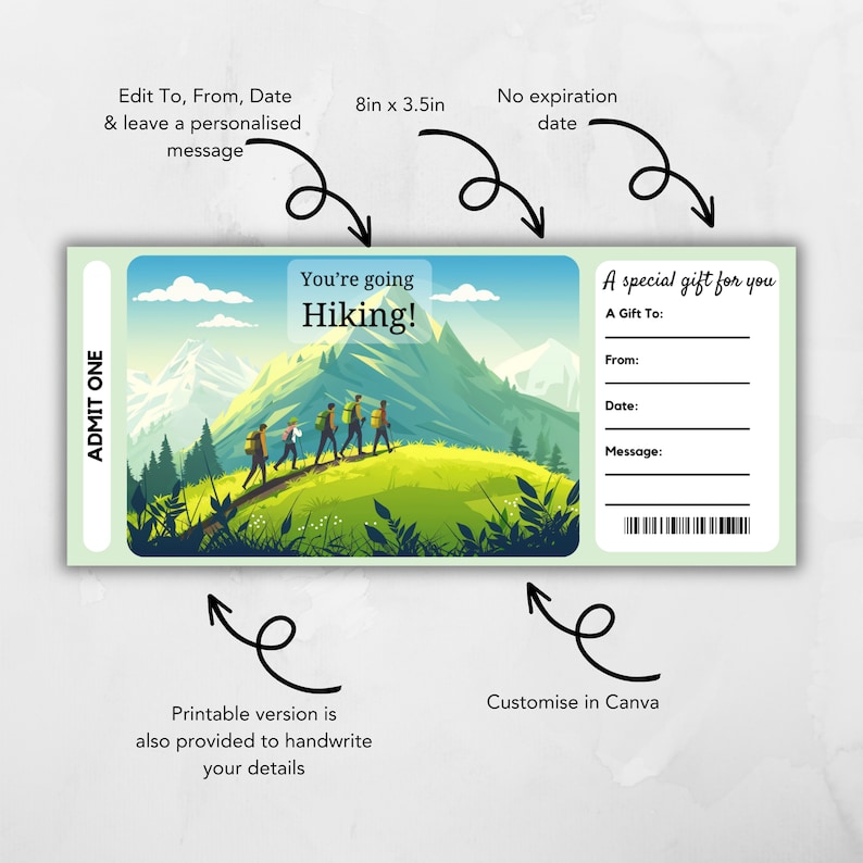 Hiking Gift Ticket, Surprise Hiking Gift Voucher, Surprise Ticket ...