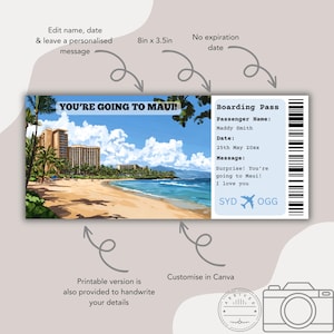 Boarding Pass Maui, Surprise Boarding Pass Template, Maui Trip ...