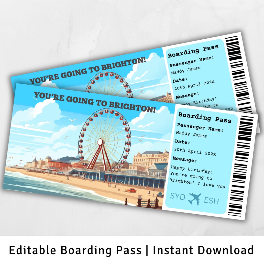 Boarding Pass Brighton, Surprise Trip to Brighton, Flight Ticket ...