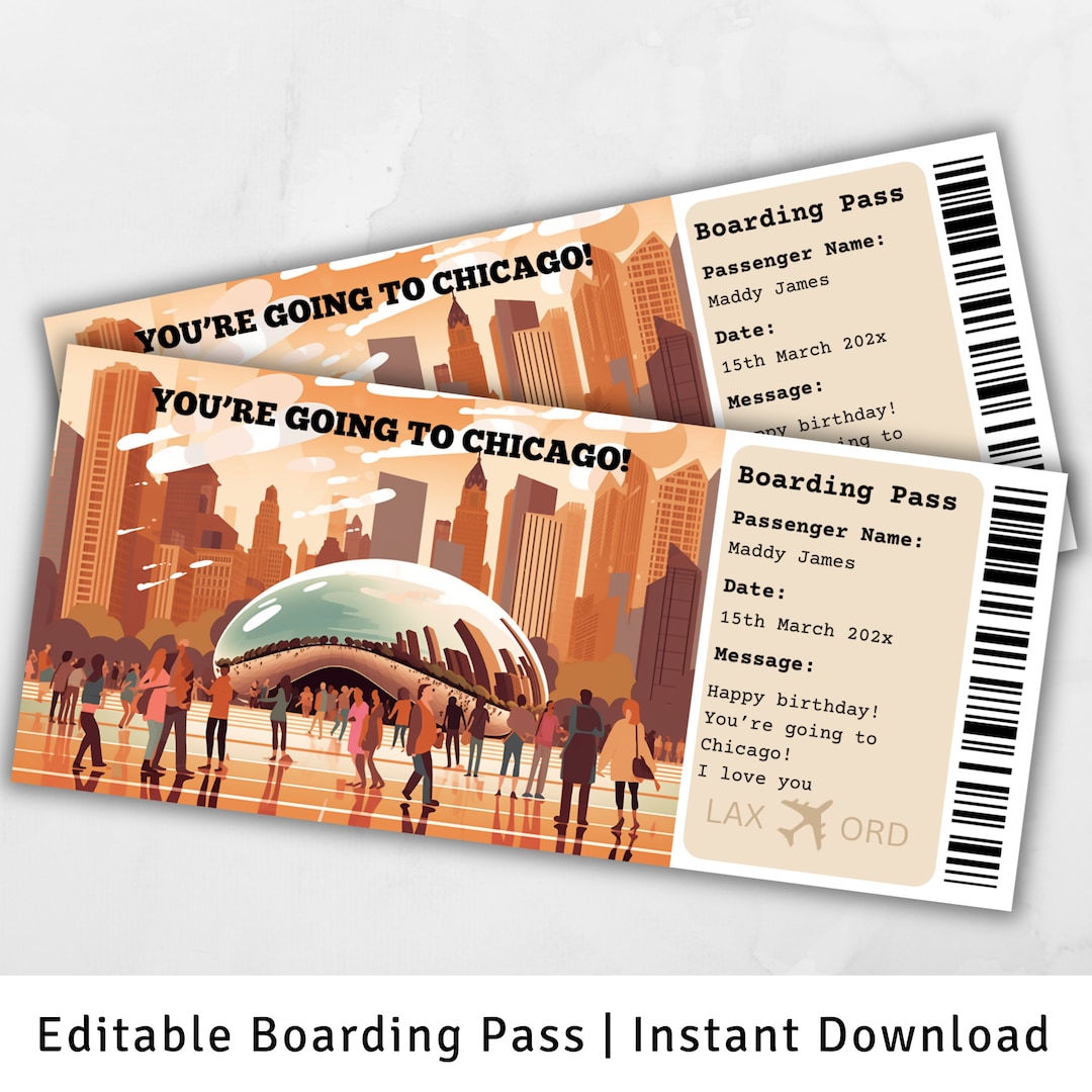 Boarding Pass Chicago, Surprise Boarding Pass Template, You're Going to ...