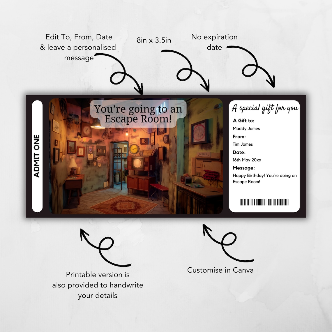 Escape Room Gift Ticket, Escape Room Gift Voucher, Surprise Ticket ...