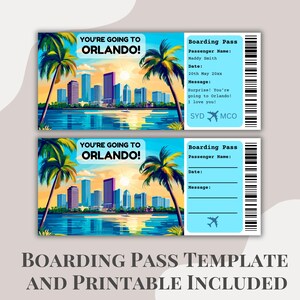 Boarding Pass Orlando, Surprise Boarding Pass Template, Florida Trip ...