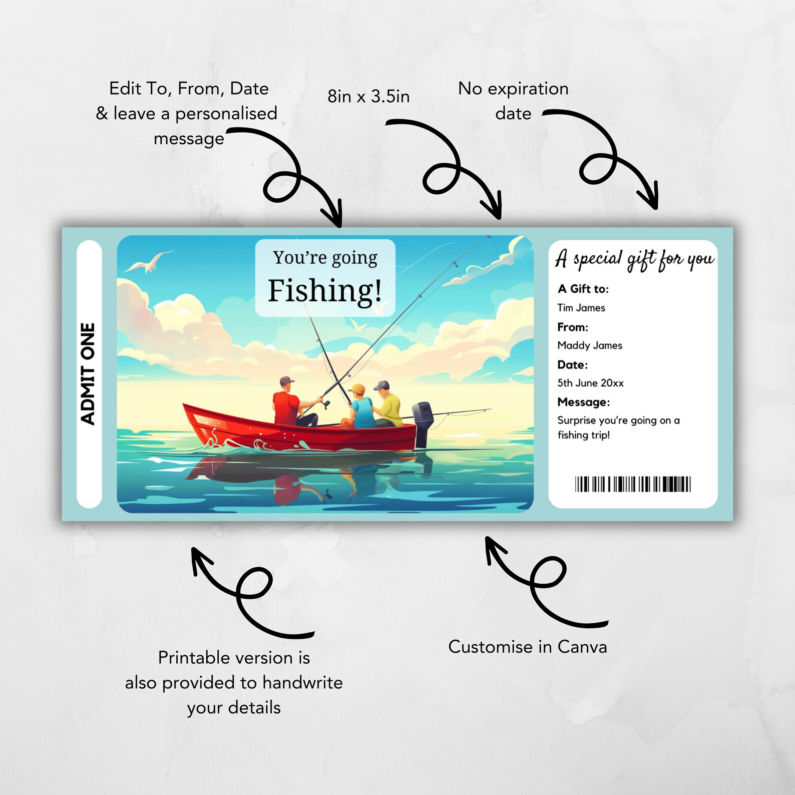 Fishing Gift Ticket, Surprise Fishing Gift Voucher, Surprise Ticket ...