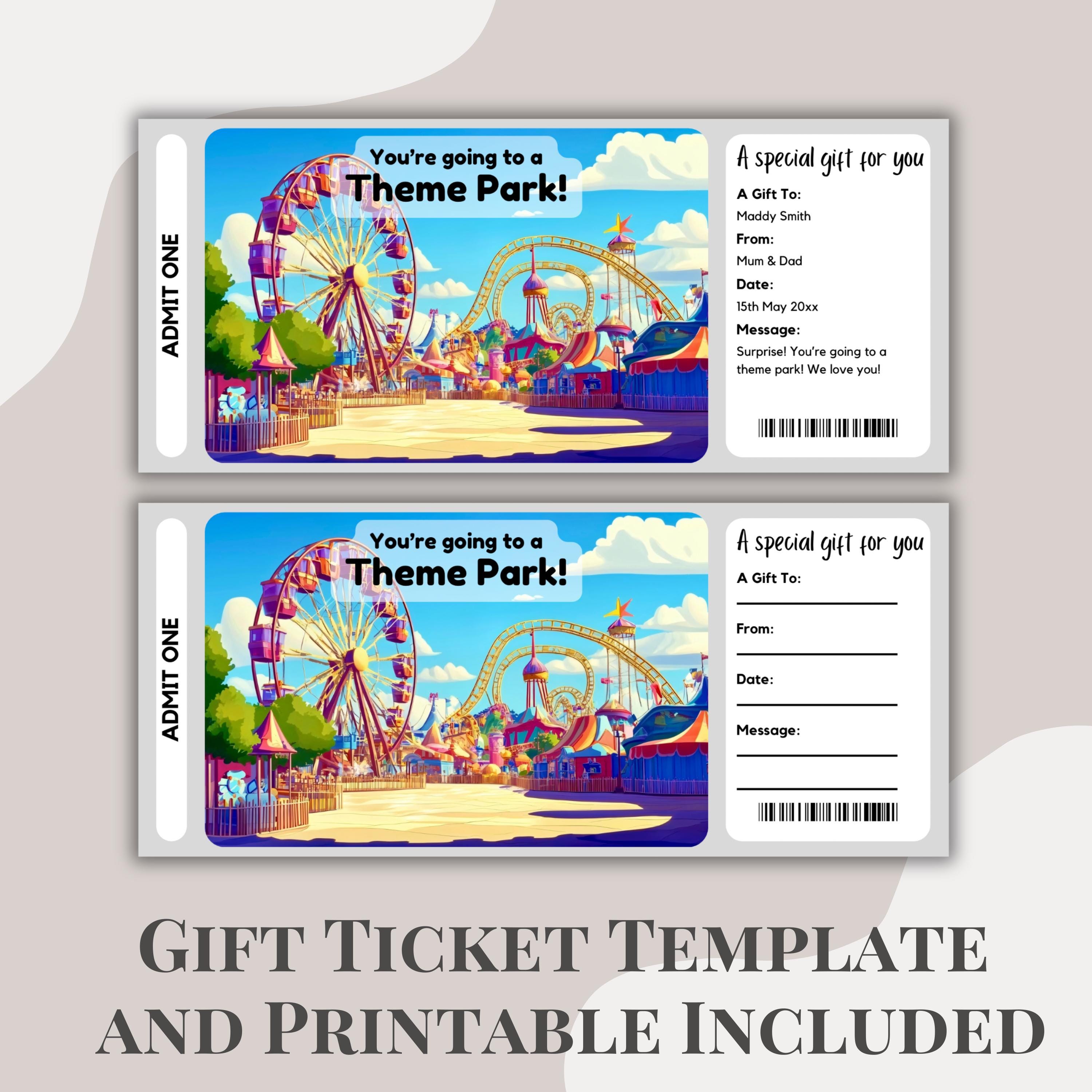 Theme Park Gift Ticket, Surprise Theme Park Gift Voucher, Surprise ...