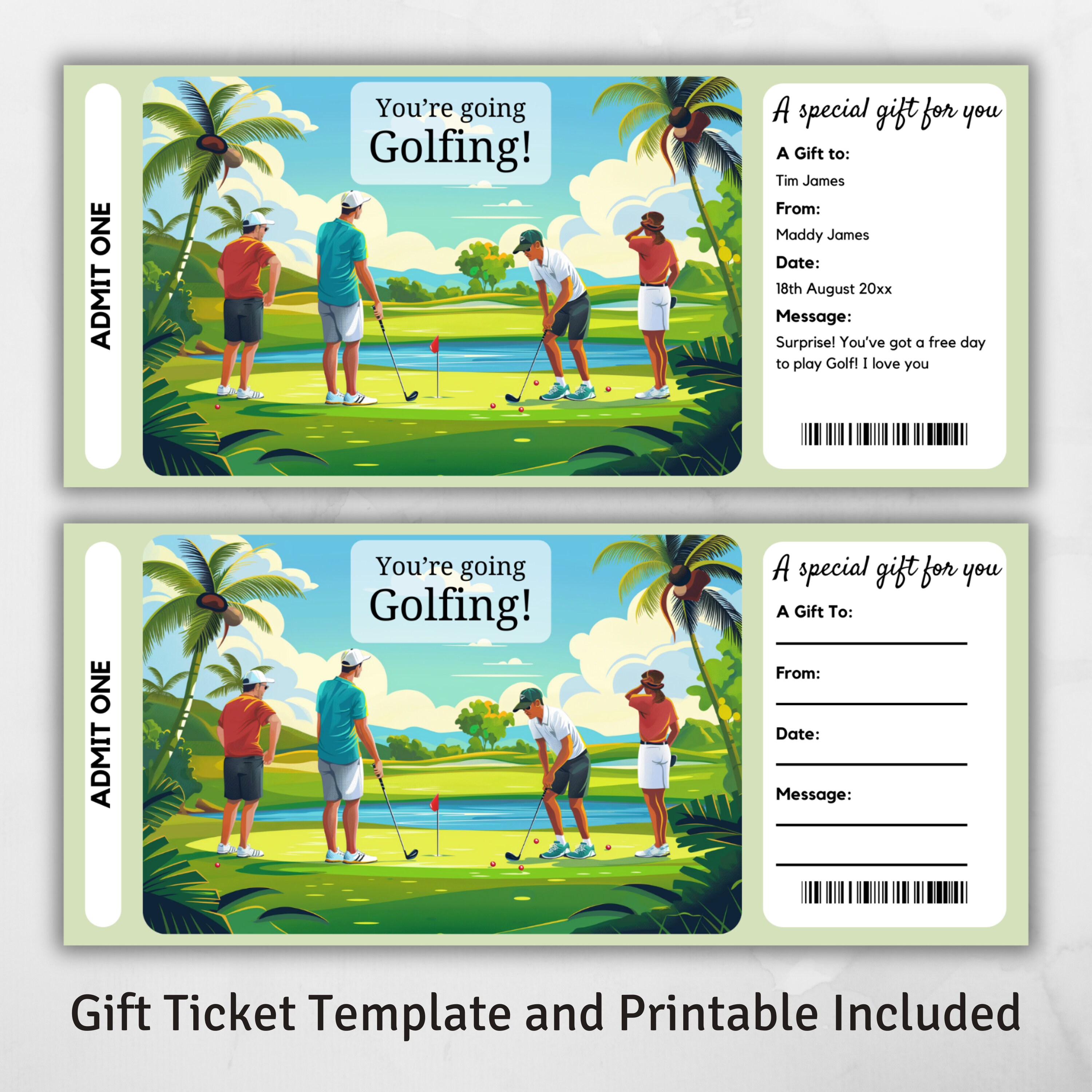 Golf Gift Ticket, Surprise Golf Gift Voucher, Surprise Ticket Reveal ...
