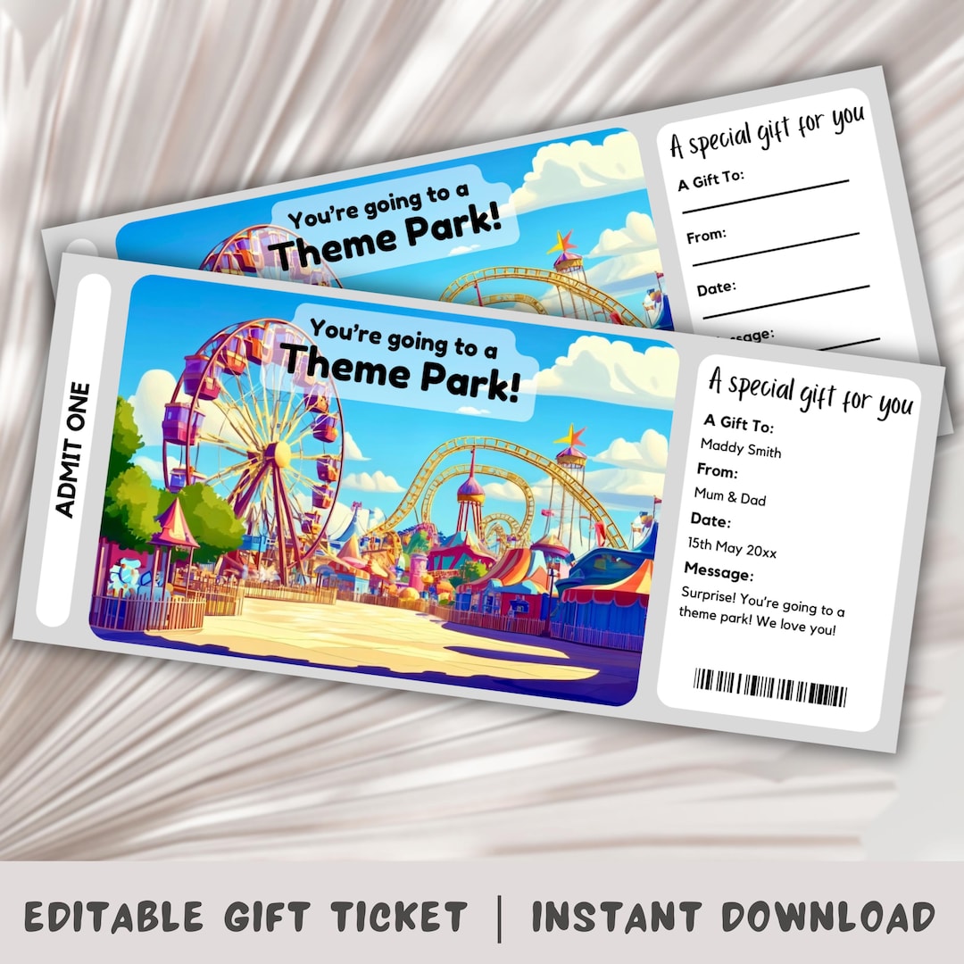 Theme Park Gift Ticket, Surprise Theme Park Gift Voucher, Surprise ...