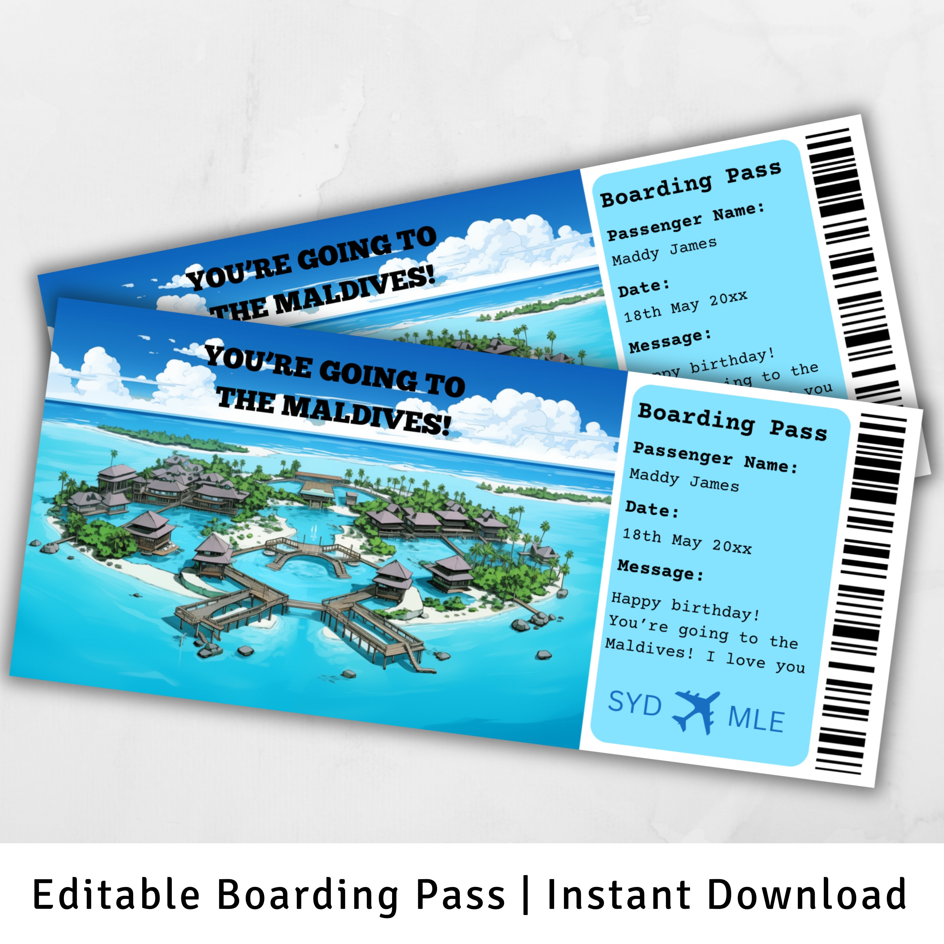 Boarding Pass Maldives, Surprise Boarding Pass Template, Maldives Trip ...