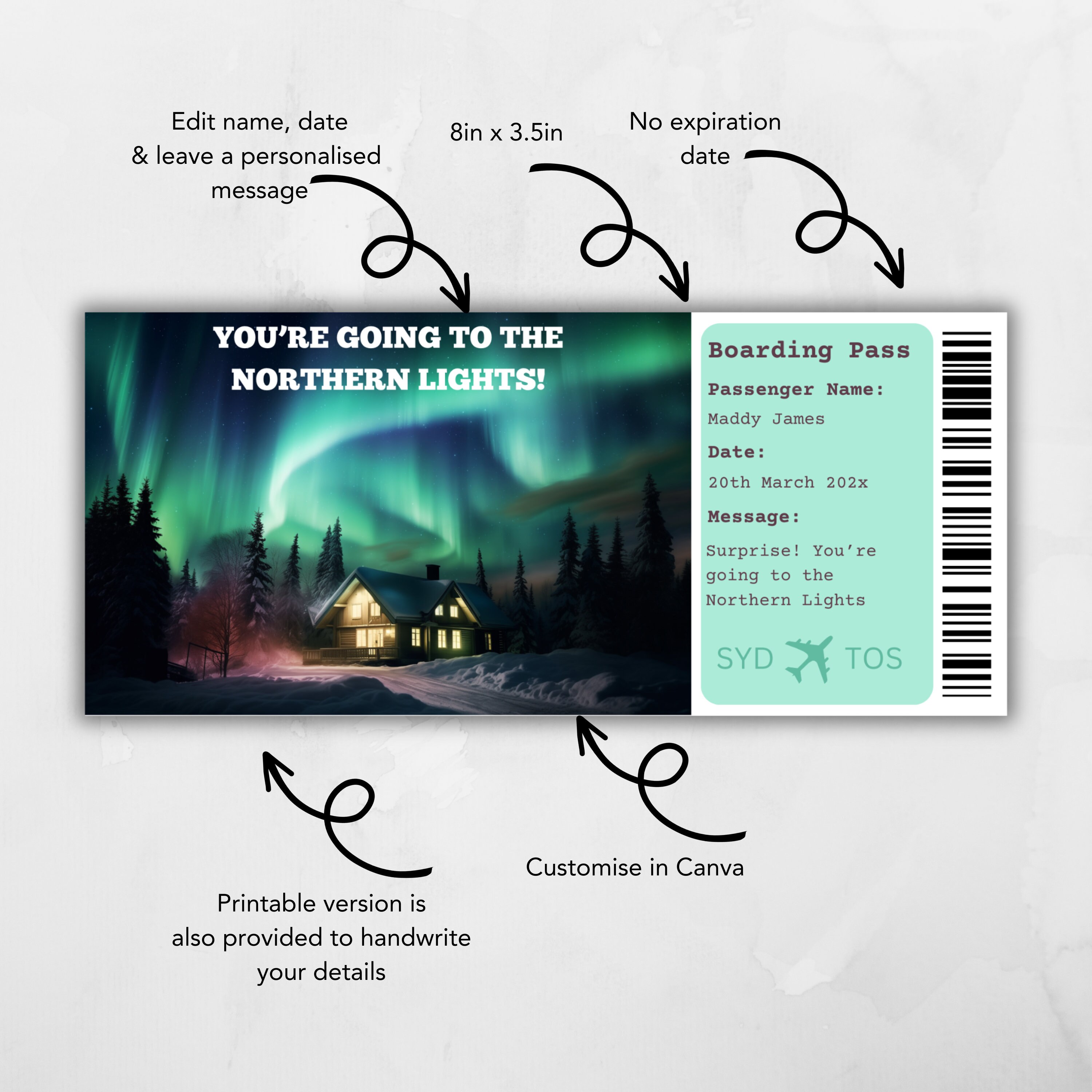 Boarding Pass Northern Lights, Surprise Trip to the Northern Lights ...