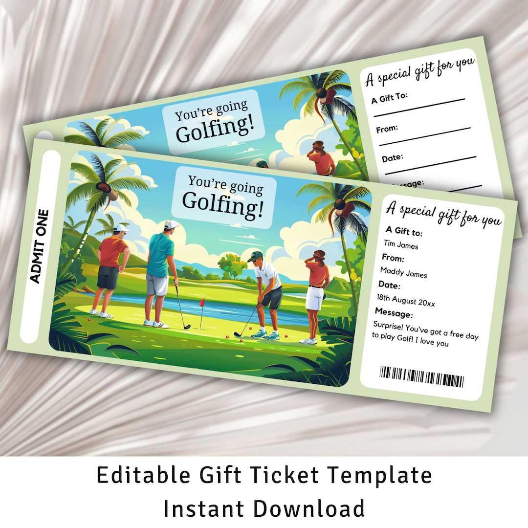 Golf Gift Ticket, Surprise Golf Gift Voucher, Surprise Ticket Reveal ...