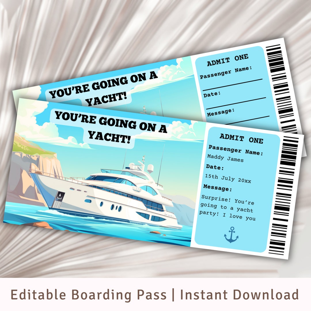 Yacht Surprise Trip Boarding Pass – Editable Printable Ticket Template ...