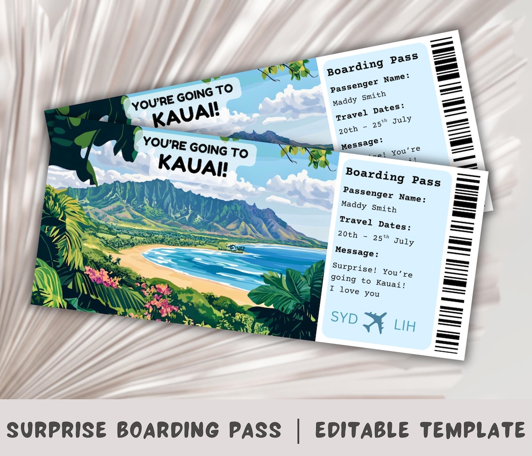 Boarding Pass Kauai, Surprise Trip to Hawaii, Surprise Boarding Pass ...