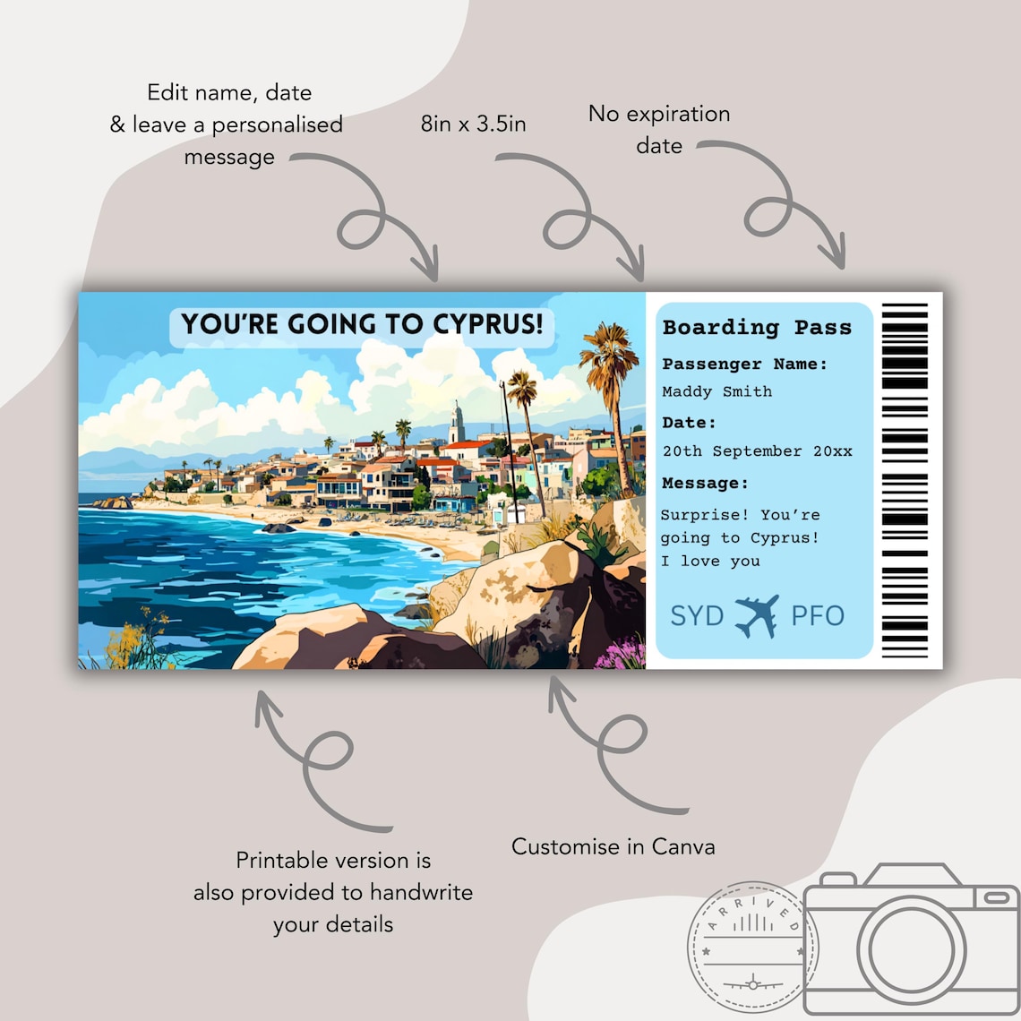 Boarding Pass Cyprus, Surprise Boarding Pass Template, Cyprus Trip ...