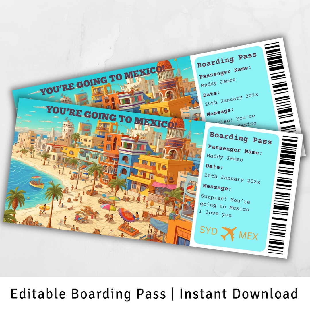 Boarding Pass Mexico, Surprise Trip to Mexico, Surprise Boarding Pass ...