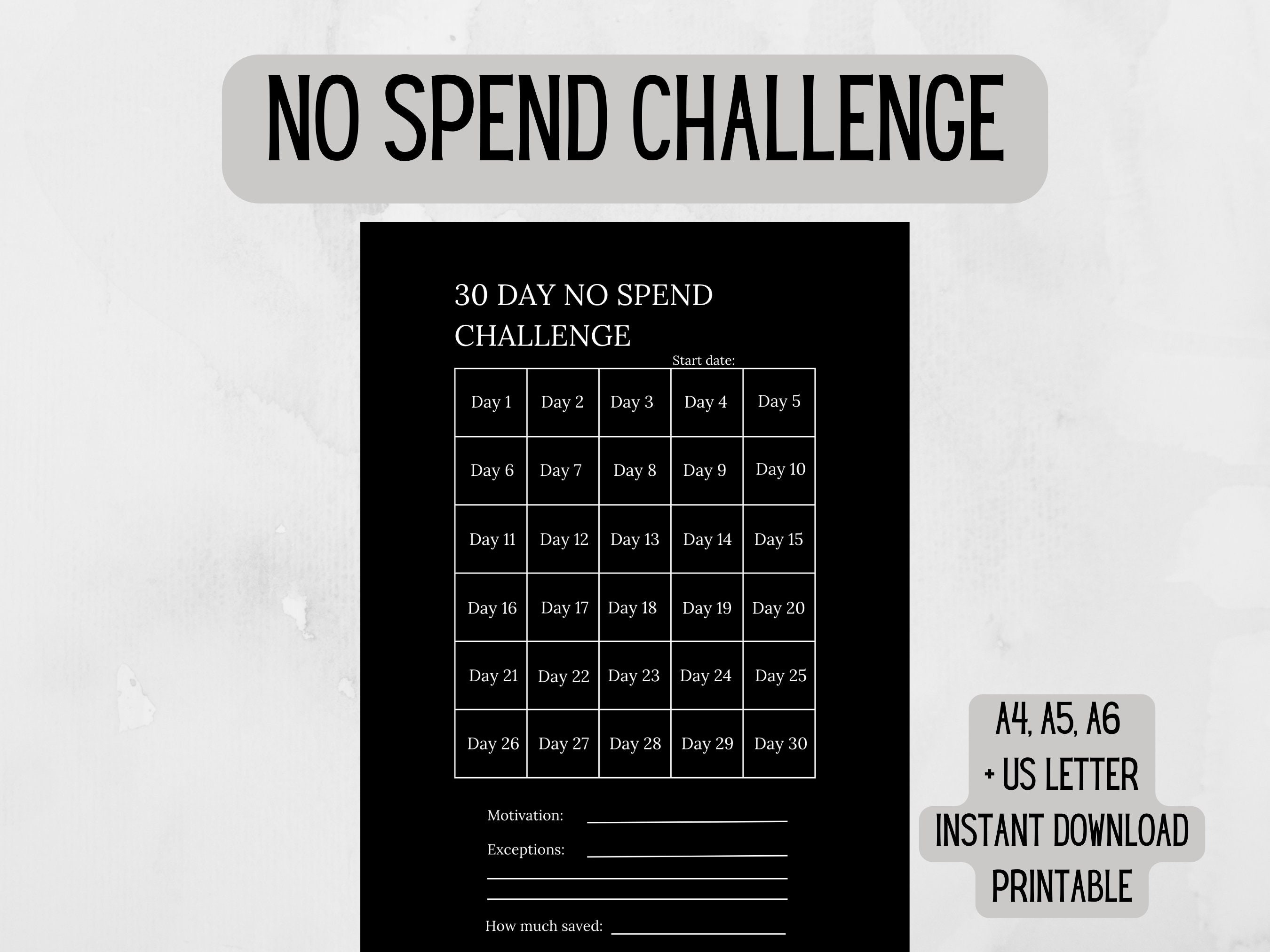 30 Day No Spend Challenge No Spend Tracker Minimal No Spend Month ...