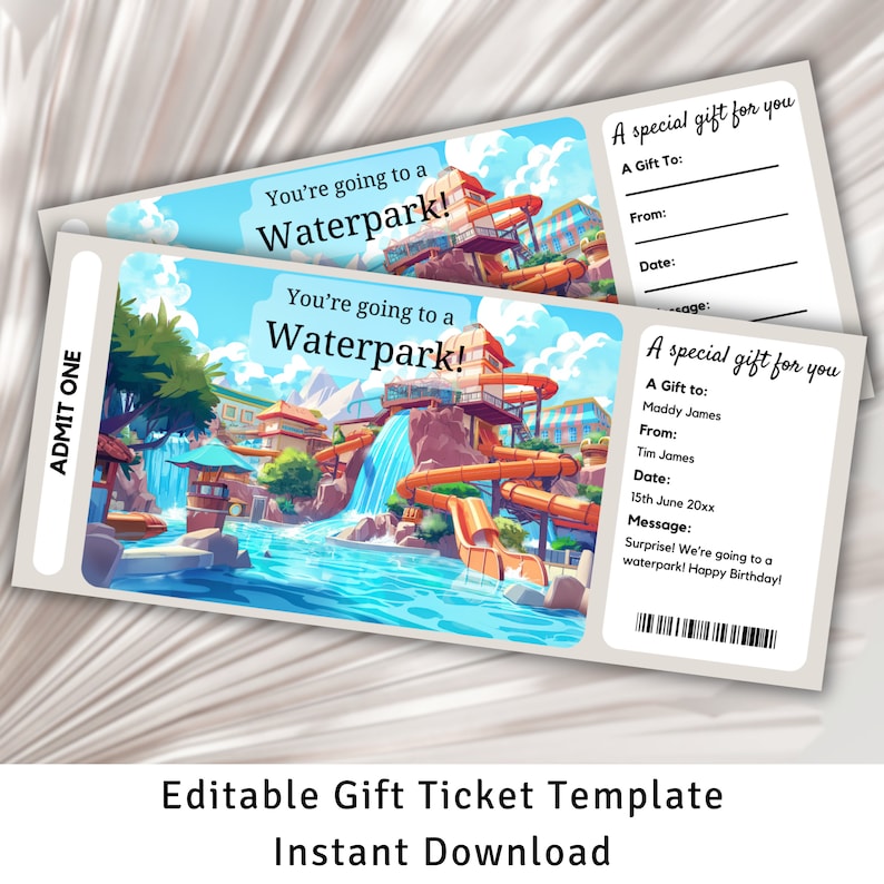 Waterpark Gift Ticket, Surprise Waterpark Gift Voucher, Surprise Ticket ...
