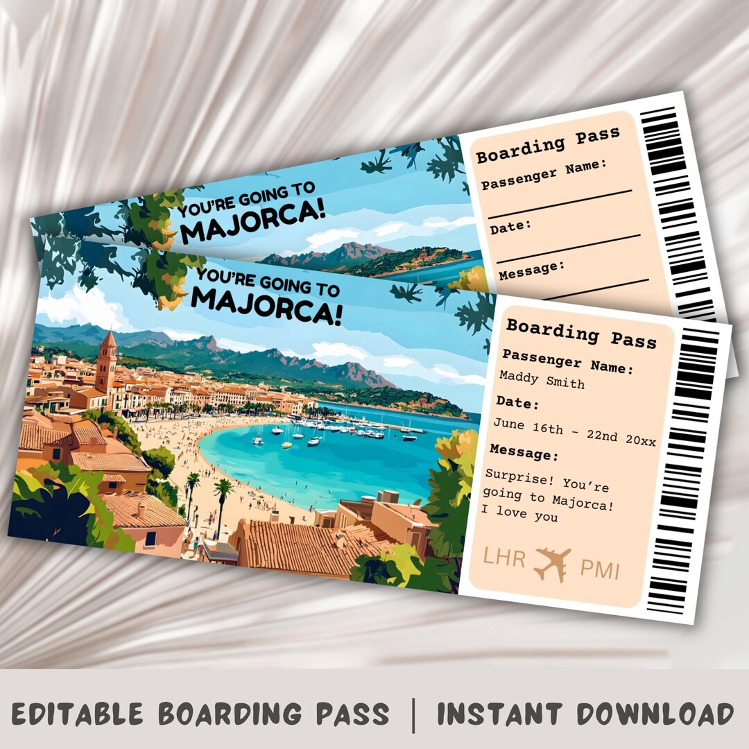 Boarding Pass Majorca, Surprise Boarding Ticket, You're Going to ...