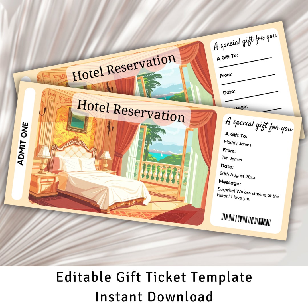 Hotel Reservation Gift Ticket, Surprise Hotel Stay Gift Voucher, Surprise Ticket Reveal ...