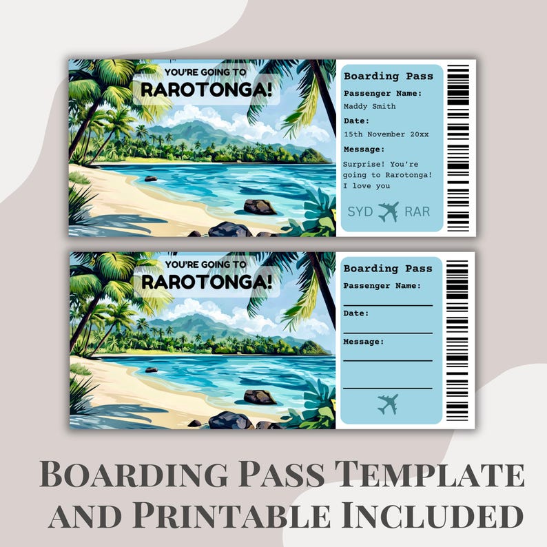 Boarding Pass Rarotonga, Surprise Boarding Pass Template, You're Going ...