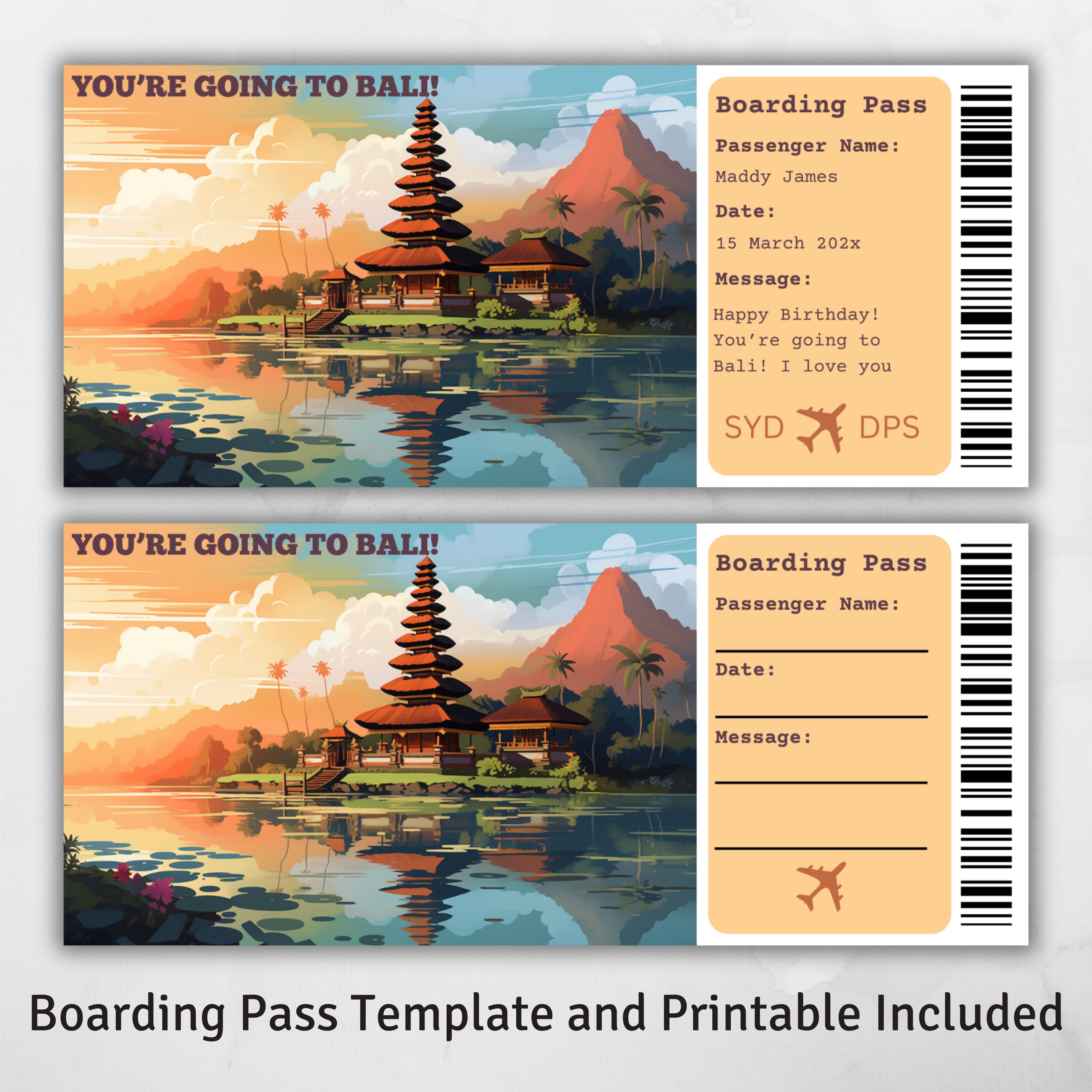 Boarding Pass Bali, Surprise Trip to Bali, Surprise Boarding Pass ...