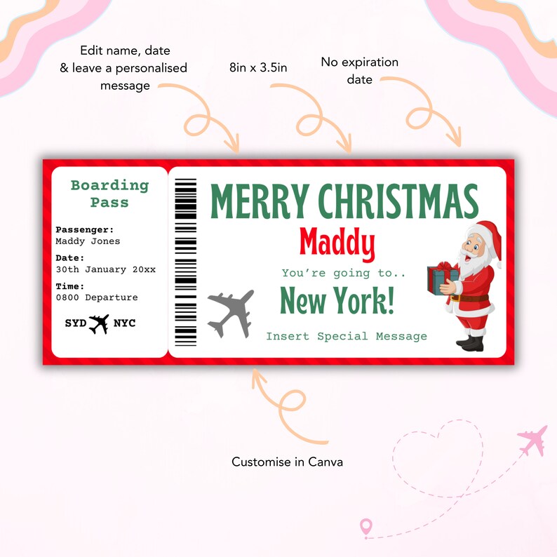 Christmas Boarding Pass, Boarding Card, Boarding Pass Template ...