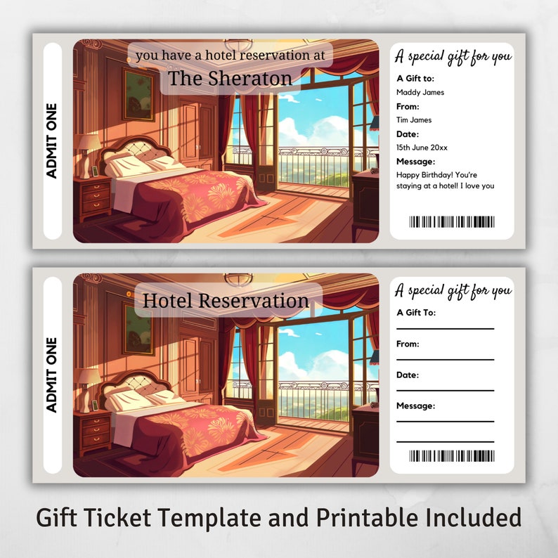 Hotel Reservation Gift Ticket, Surprise Hotel Stay Gift Voucher, Surprise Ticket Reveal ...