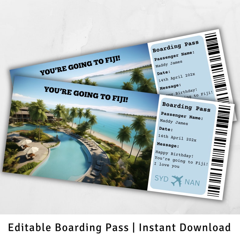 Boarding Pass Fiji, Surprise Boarding Pass Template, You're Going to ...