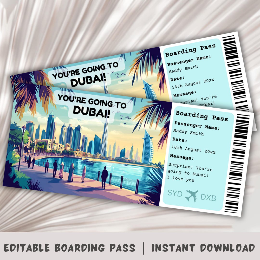 Boarding Pass Dubai, Surprise Trip to Dubai, Surprise Boarding Pass ...
