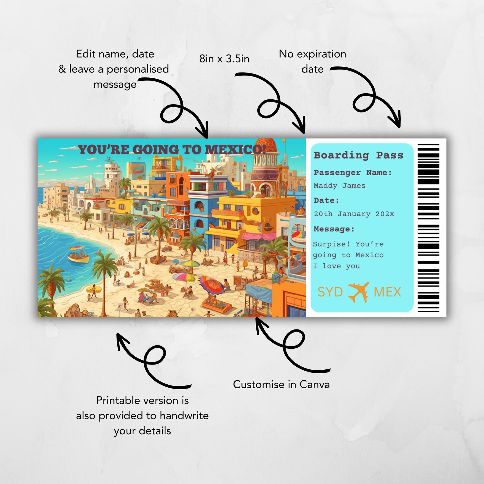 Boarding Pass Mexico, Surprise Trip to Mexico, Surprise Boarding Pass ...