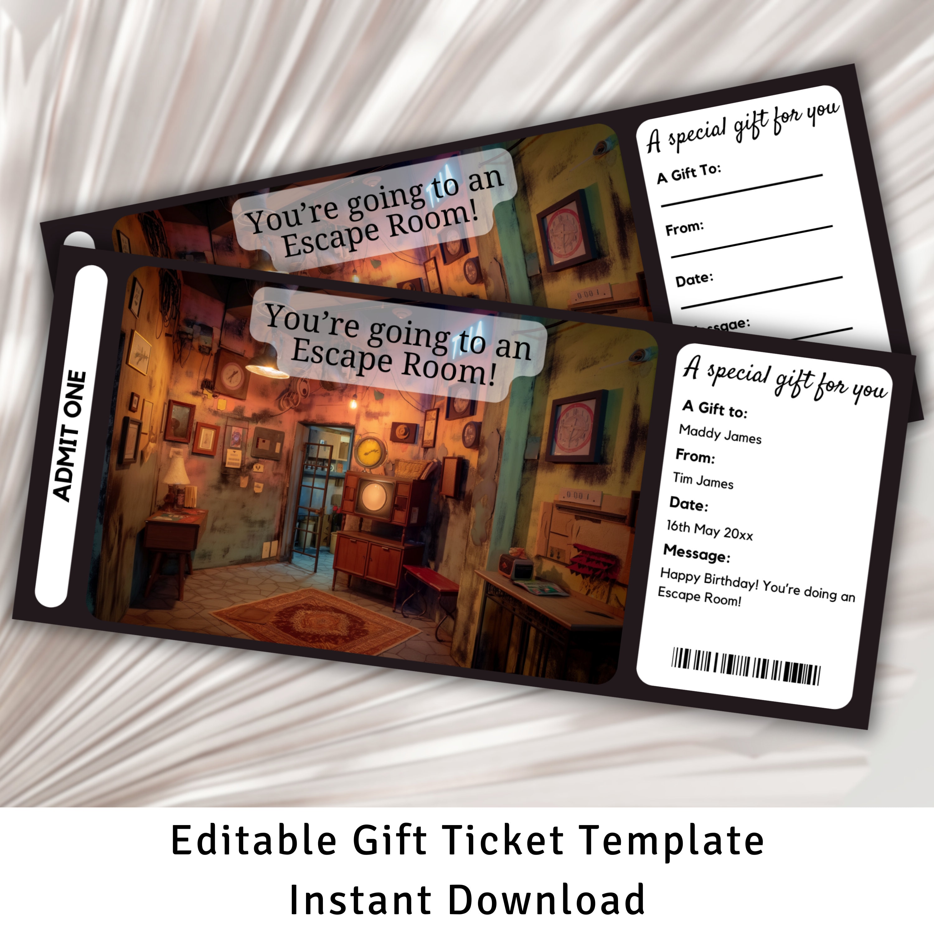 Escape Room Gift Ticket, Escape Room Gift Voucher, Surprise Ticket ...