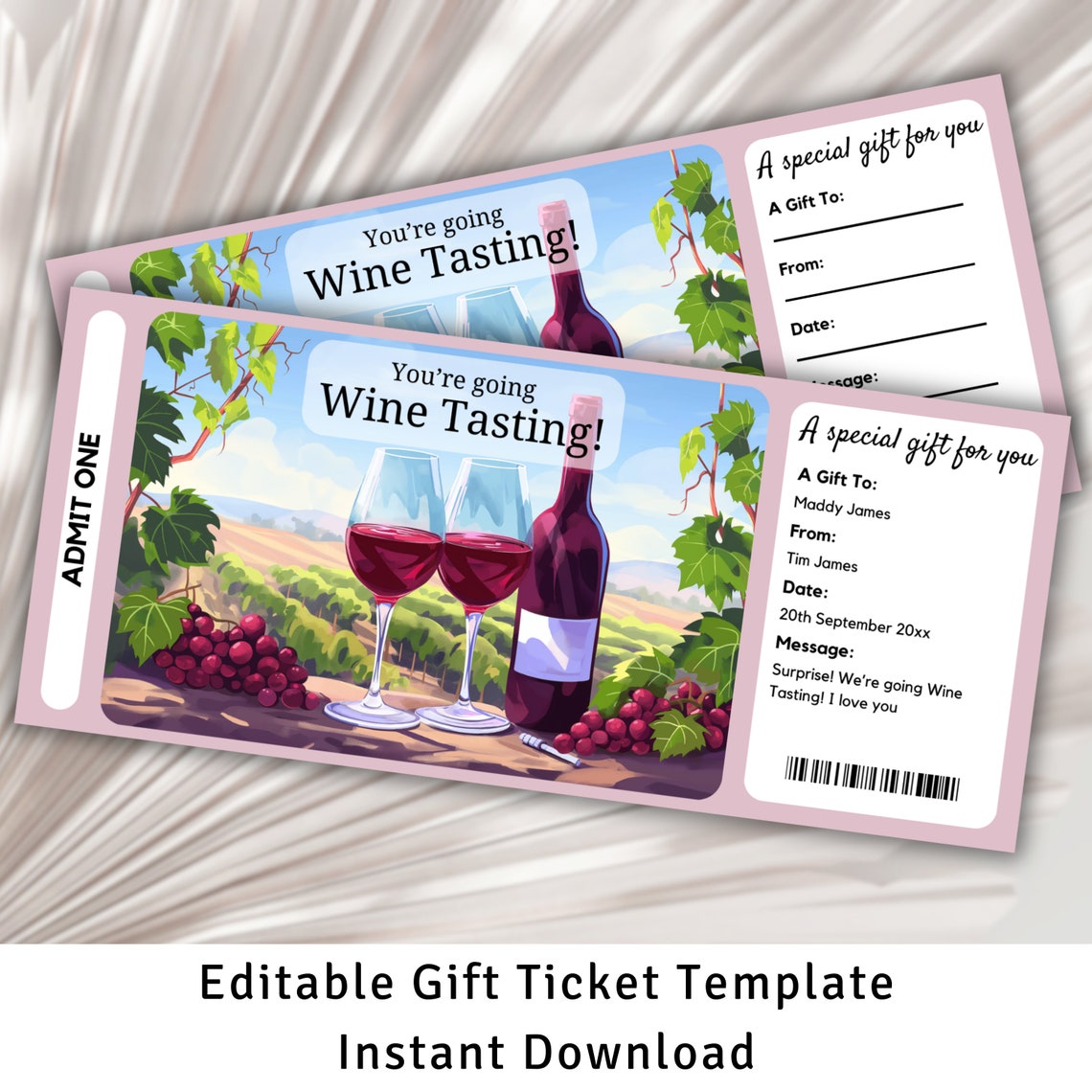 Wine Tasting Gift Ticket, Wine Tasting Gift Voucher, Surprise Ticket ...