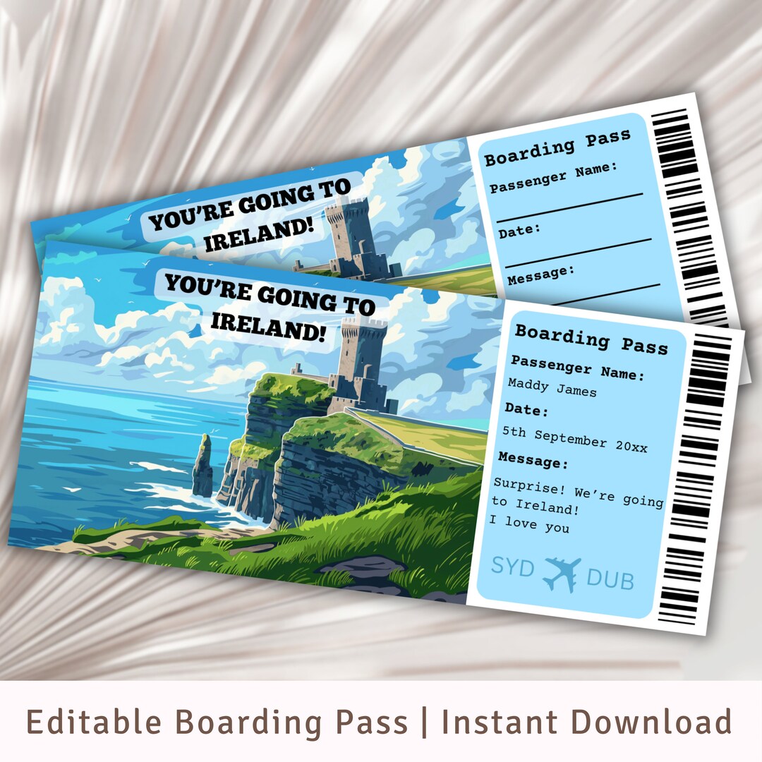 Boarding Pass Ireland, Surprise Boarding Pass Template, Ireland Trip ...