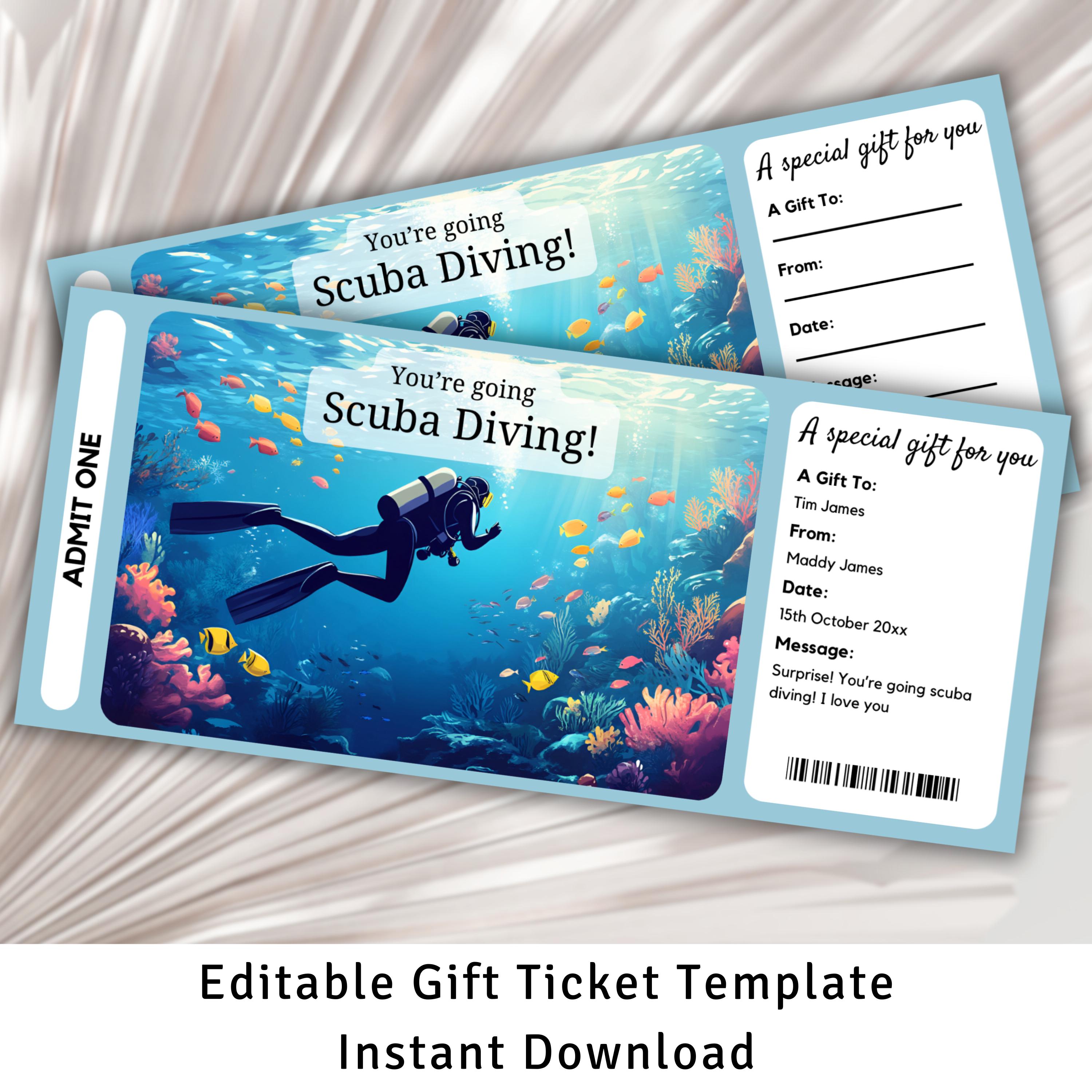 Scuba Diving Gift Ticket, Scuba Diving Voucher, Surprise Ticket Reveal ...